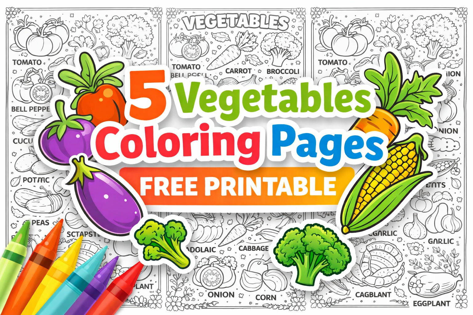 5 Vegetables Coloring Pages Free Printable for Kids - pinartandbliss.com