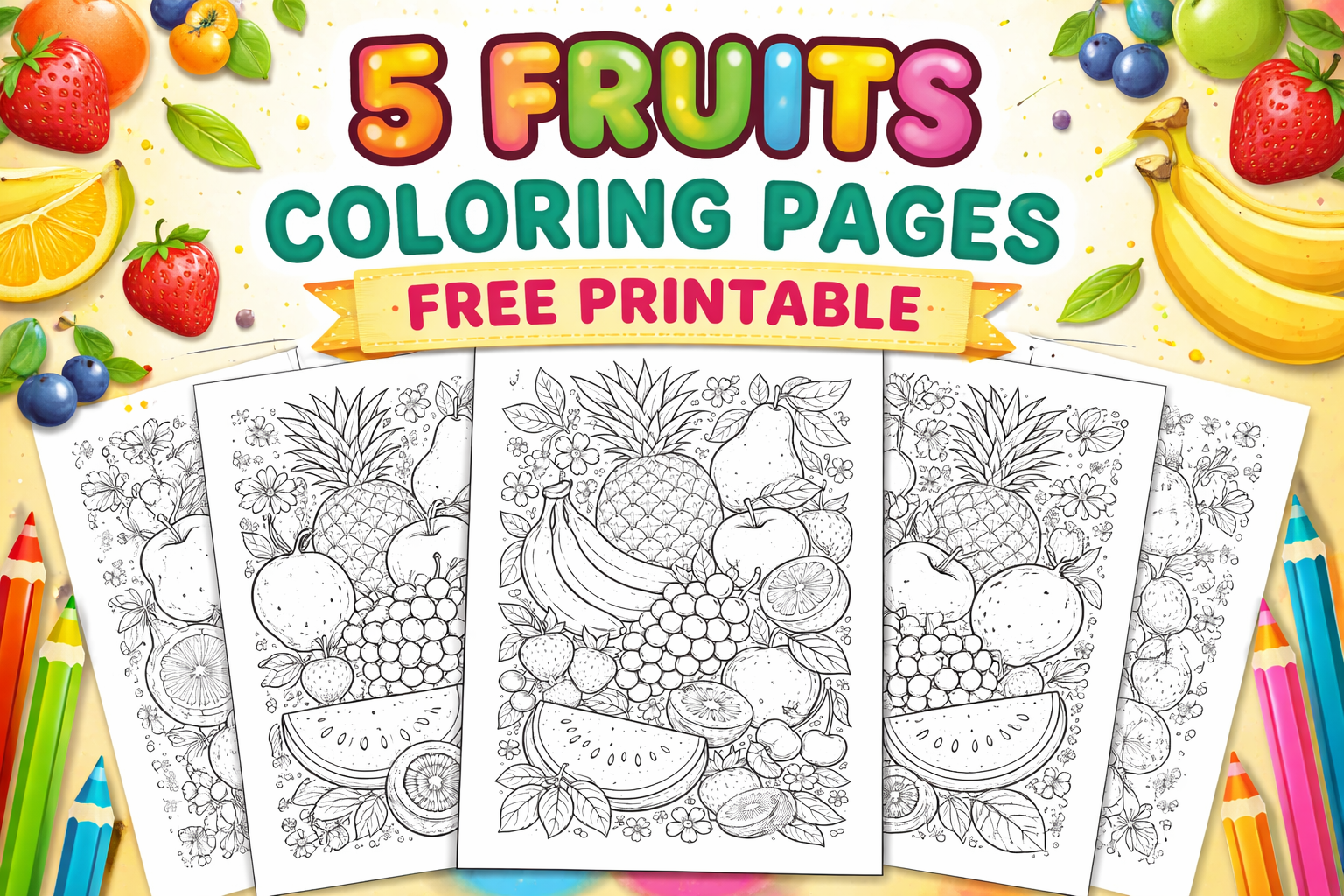 5 Fruits Coloring Pages Free Printable – A Fun, Screen-Free Win for ...